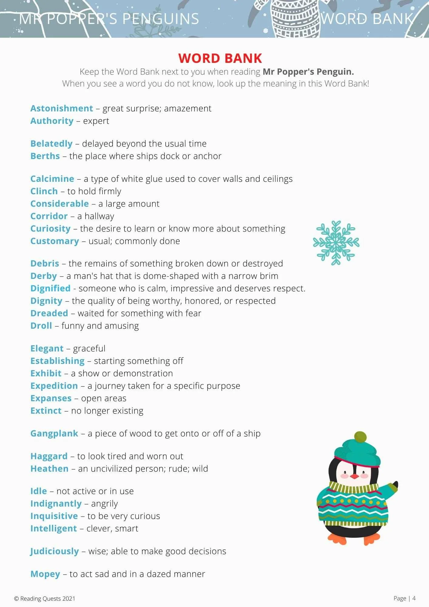 Mr Popper’s Penguins - Free Printables _ Reading Quests