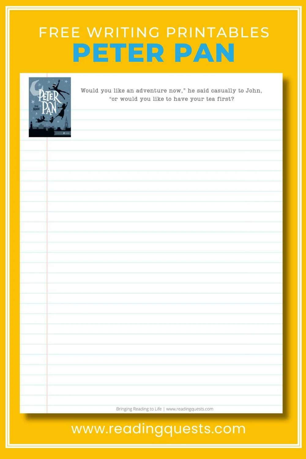 Free Writing Printables for Peter Pan _ Reading Quests