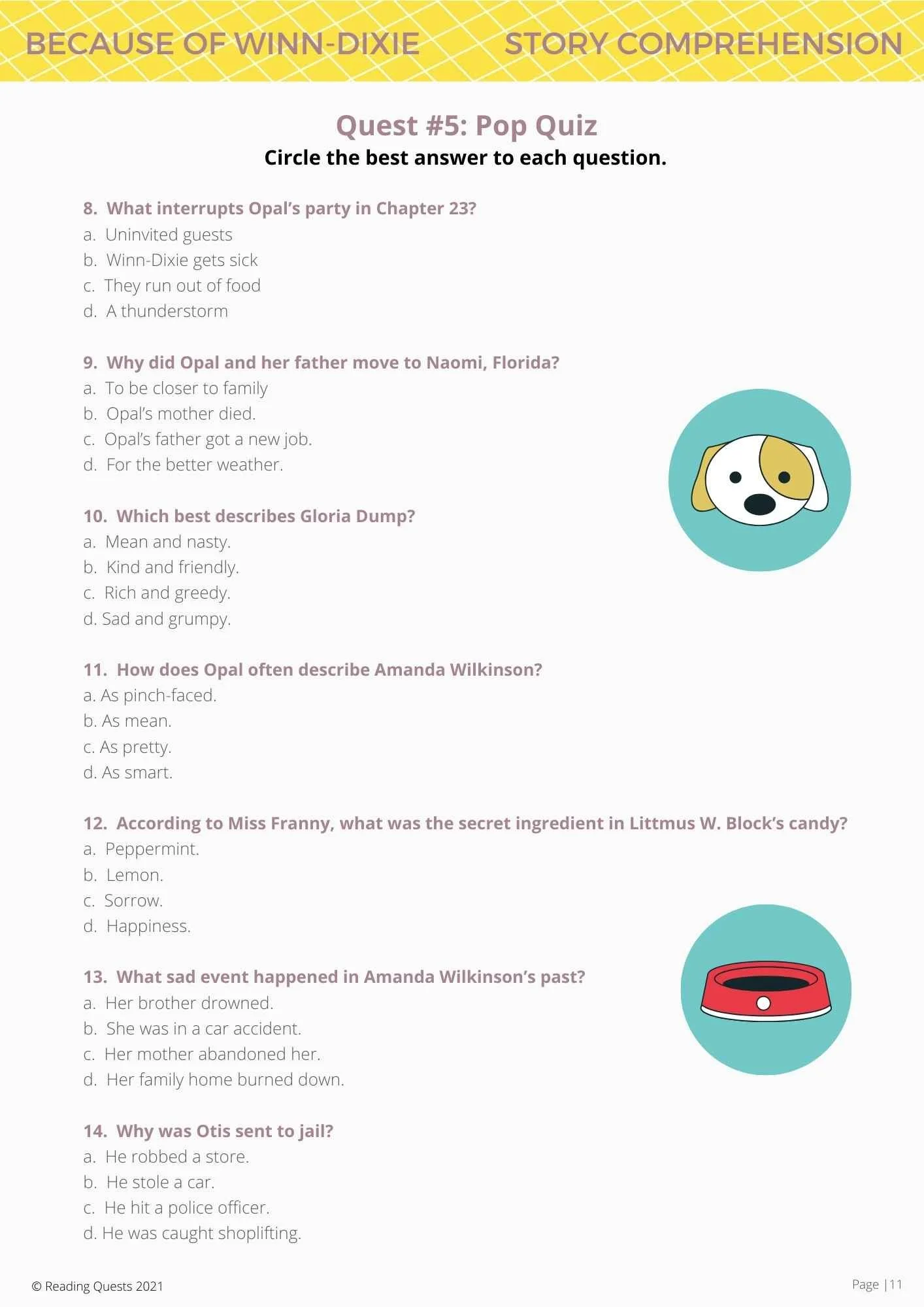 Because of Winn Dixie - Free Printables _ Reading Quests