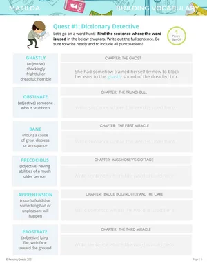 Matilda by Roald Dahl - Free Printables _ Reading Quests