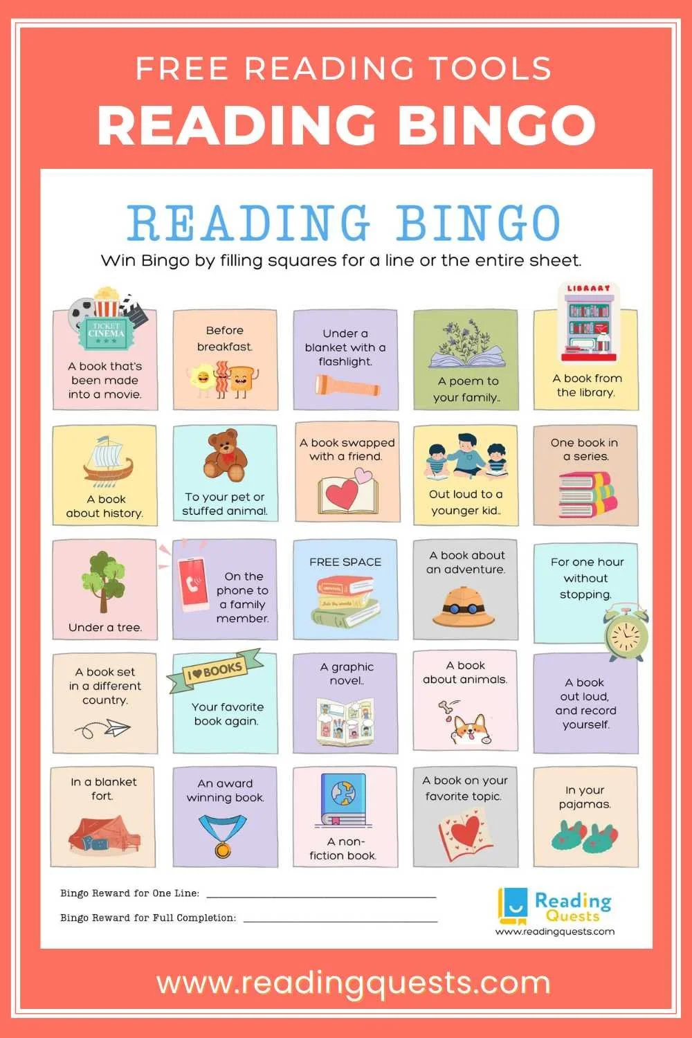 Reading Bingo Game for Kids - Free Instant Download _ Reading Quests