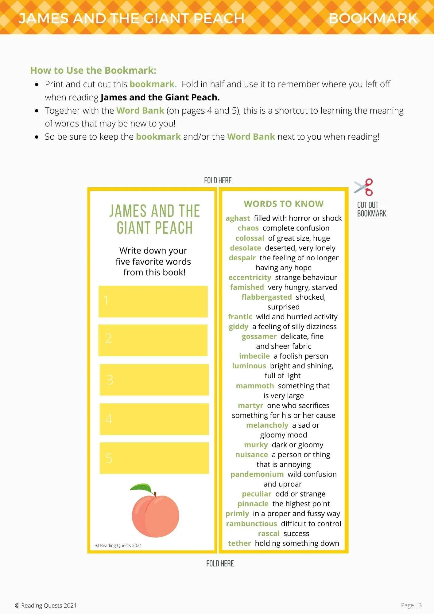 James and the Giant Peach - Free Printables _ Reading Quests