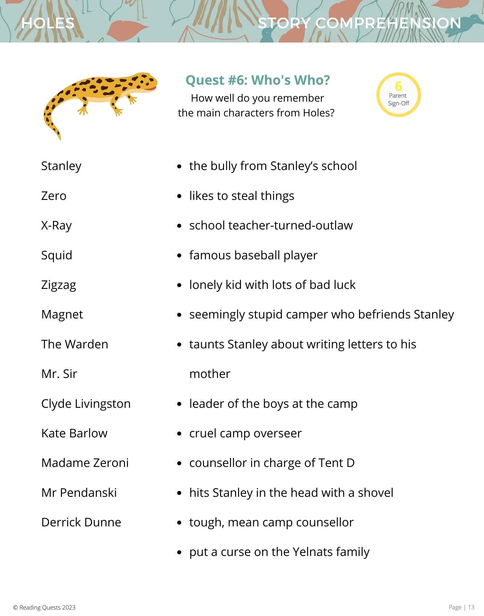 Holes by Louis Sachar - Book Study Printables (+PDF) _ Reading Quests