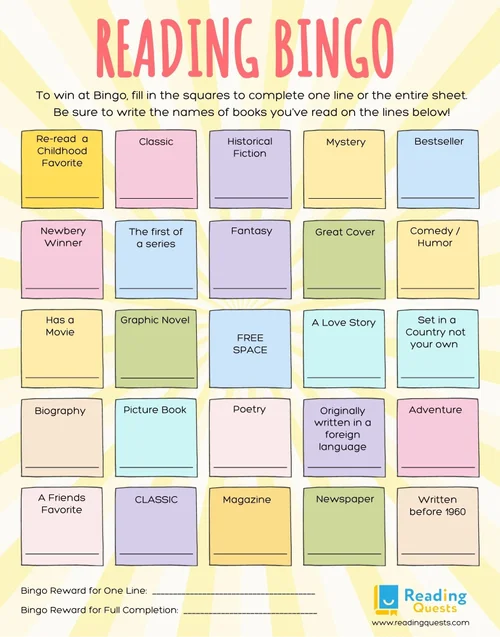 Reading Bingo Game for Kids - Free Instant Download _ Reading Quests