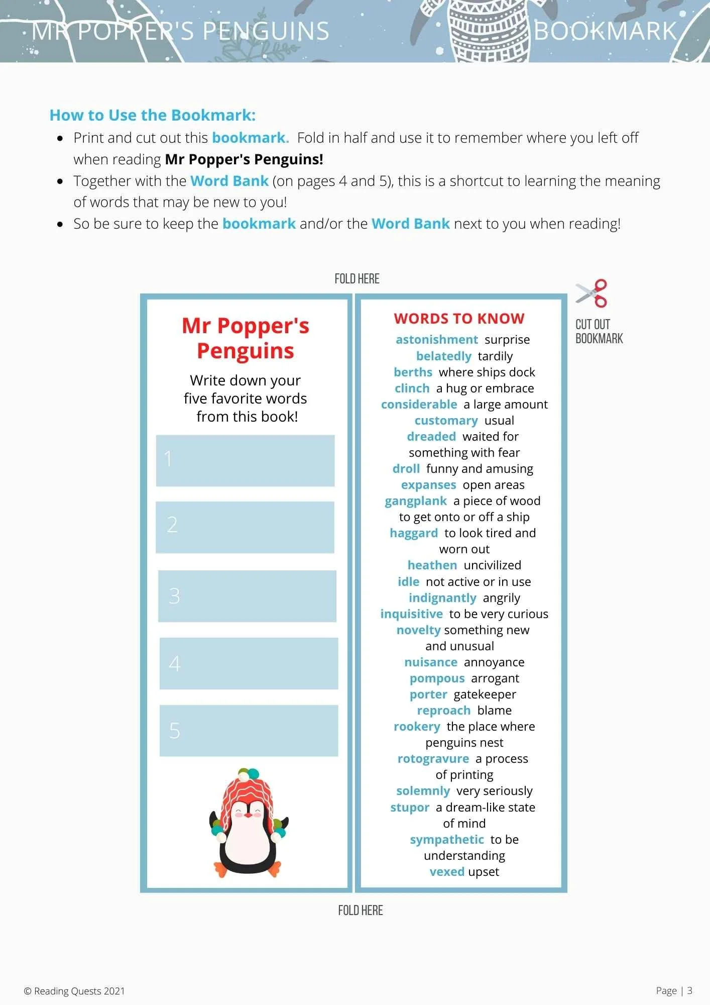Mr Popper’s Penguins - Free Printables _ Reading Quests