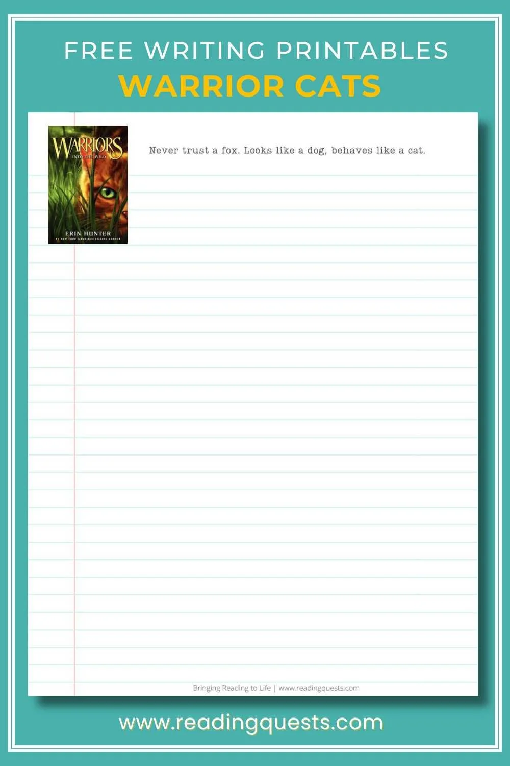 Free Writing Printables for Warrior Cats _ Reading Quests