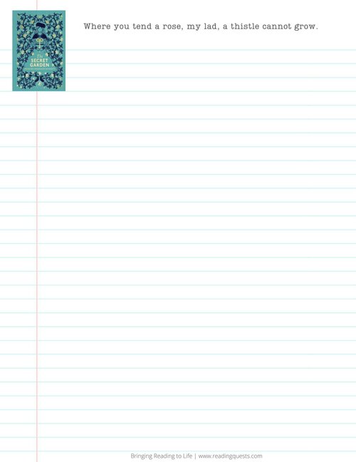 Free Writing Printables for The Secret Garden _ Reading Quests