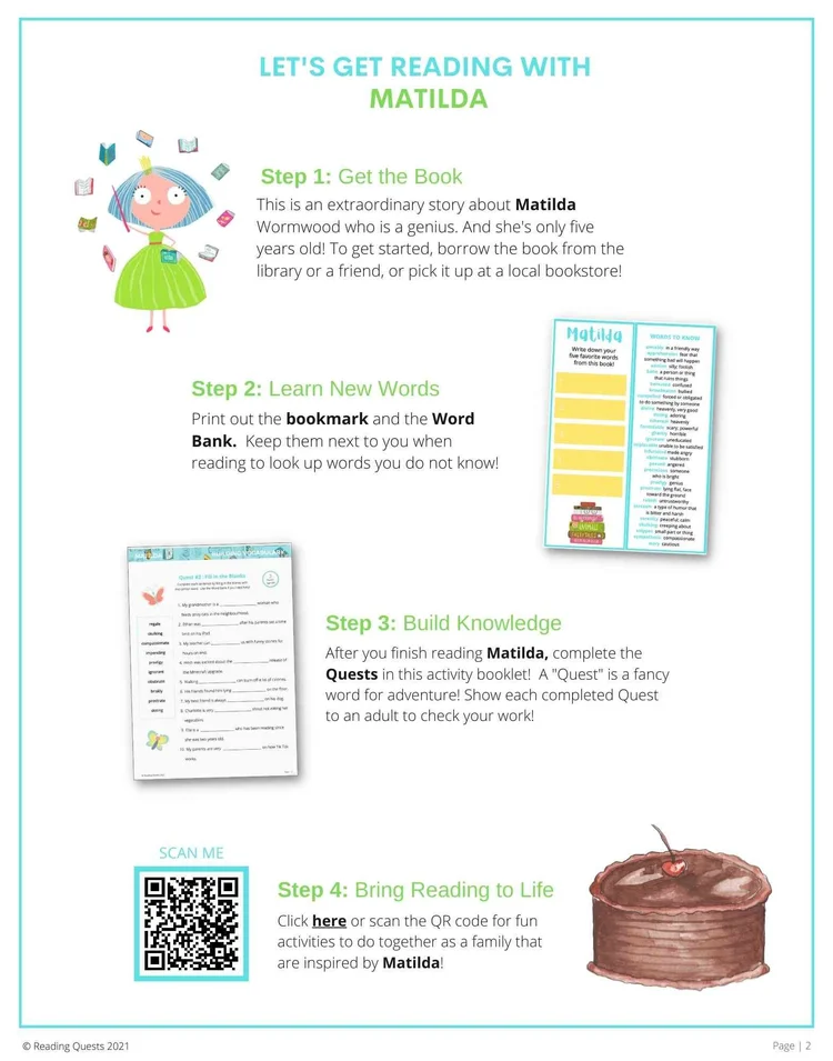 Matilda by Roald Dahl - Free Printables _ Reading Quests
