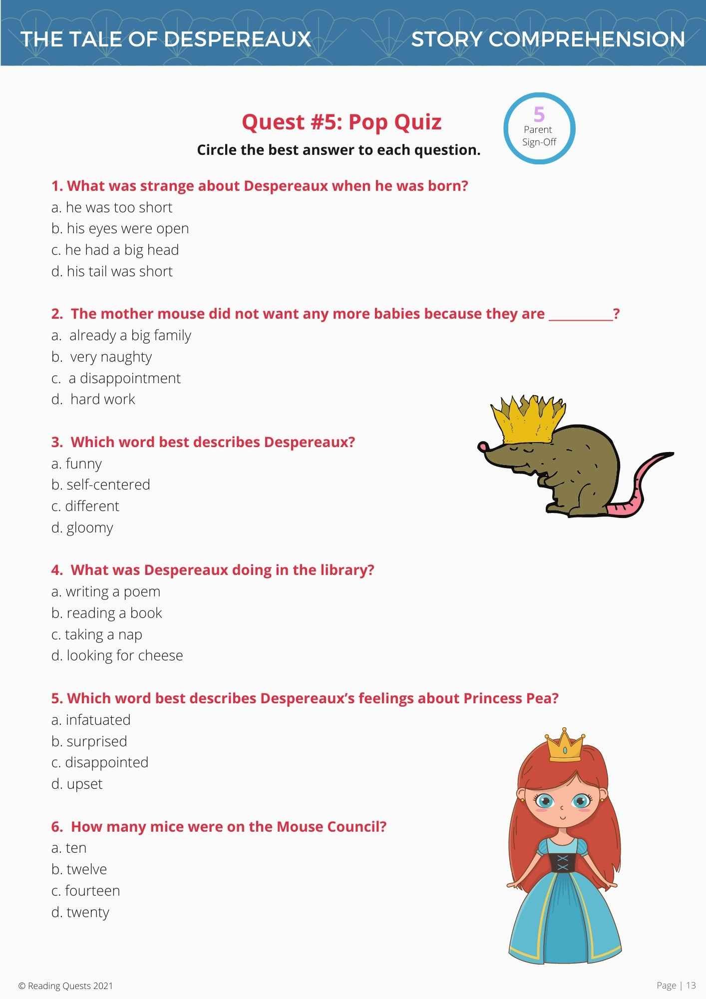 The Tale of Despereaux - Free Printables _ Reading Quests