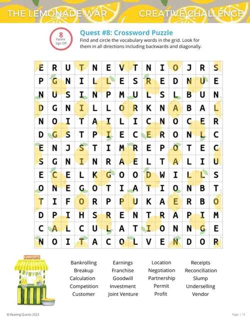 The Lemonade War - Free Printable Book Study _ Reading Quests