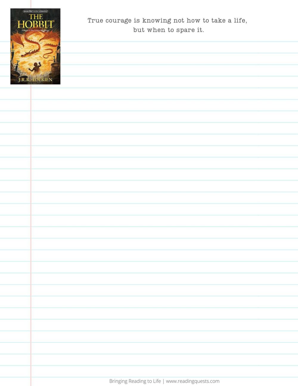 Free Writing Printables for The Hobbit _ Reading Quests