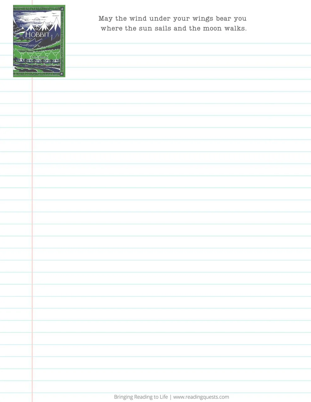 Free Writing Printables for The Hobbit _ Reading Quests