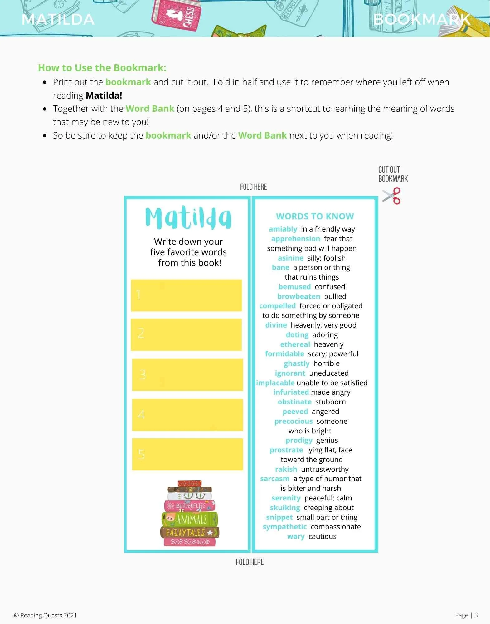 Matilda by Roald Dahl - Free Printables _ Reading Quests