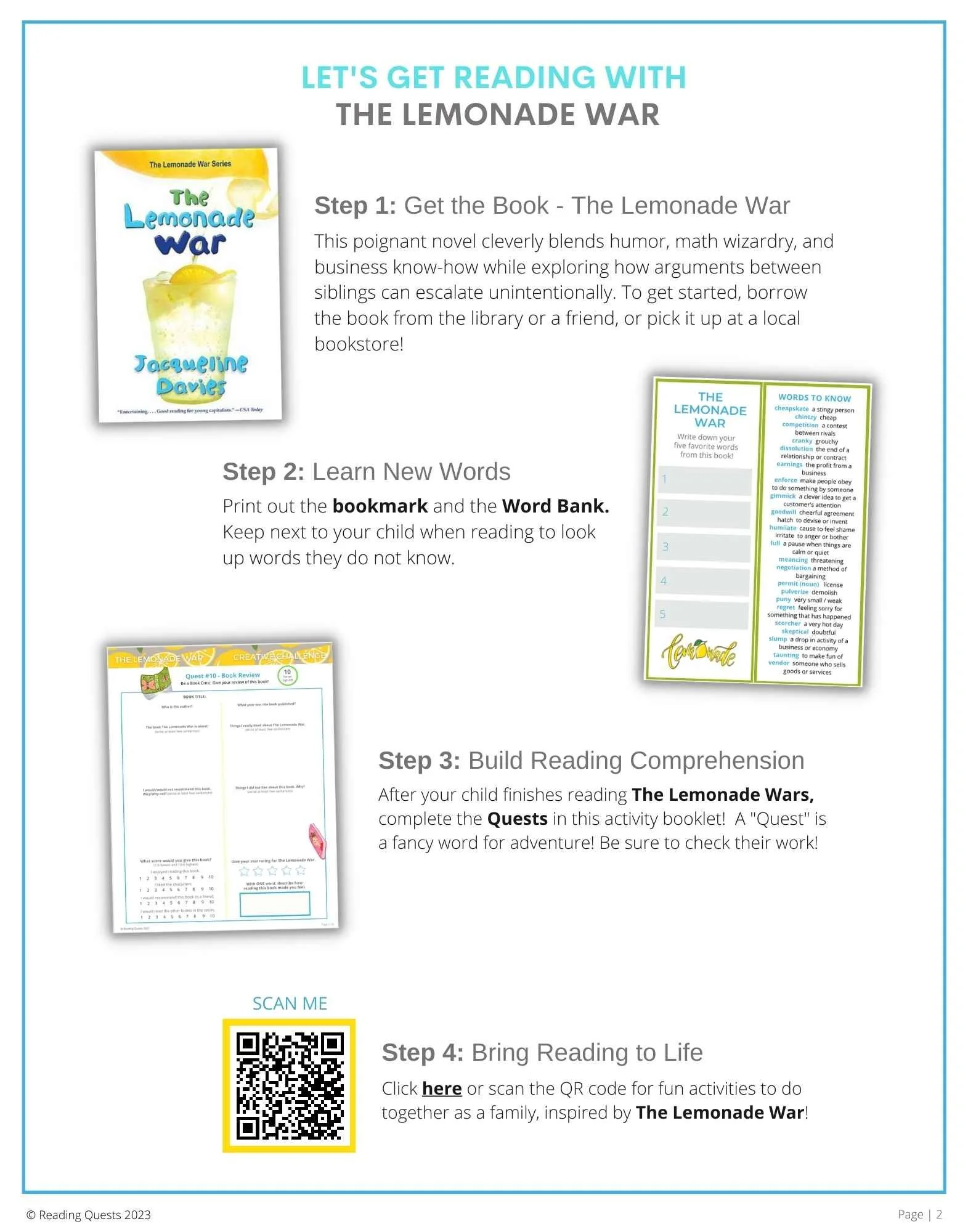 The Lemonade War - Free Printable Book Study _ Reading Quests