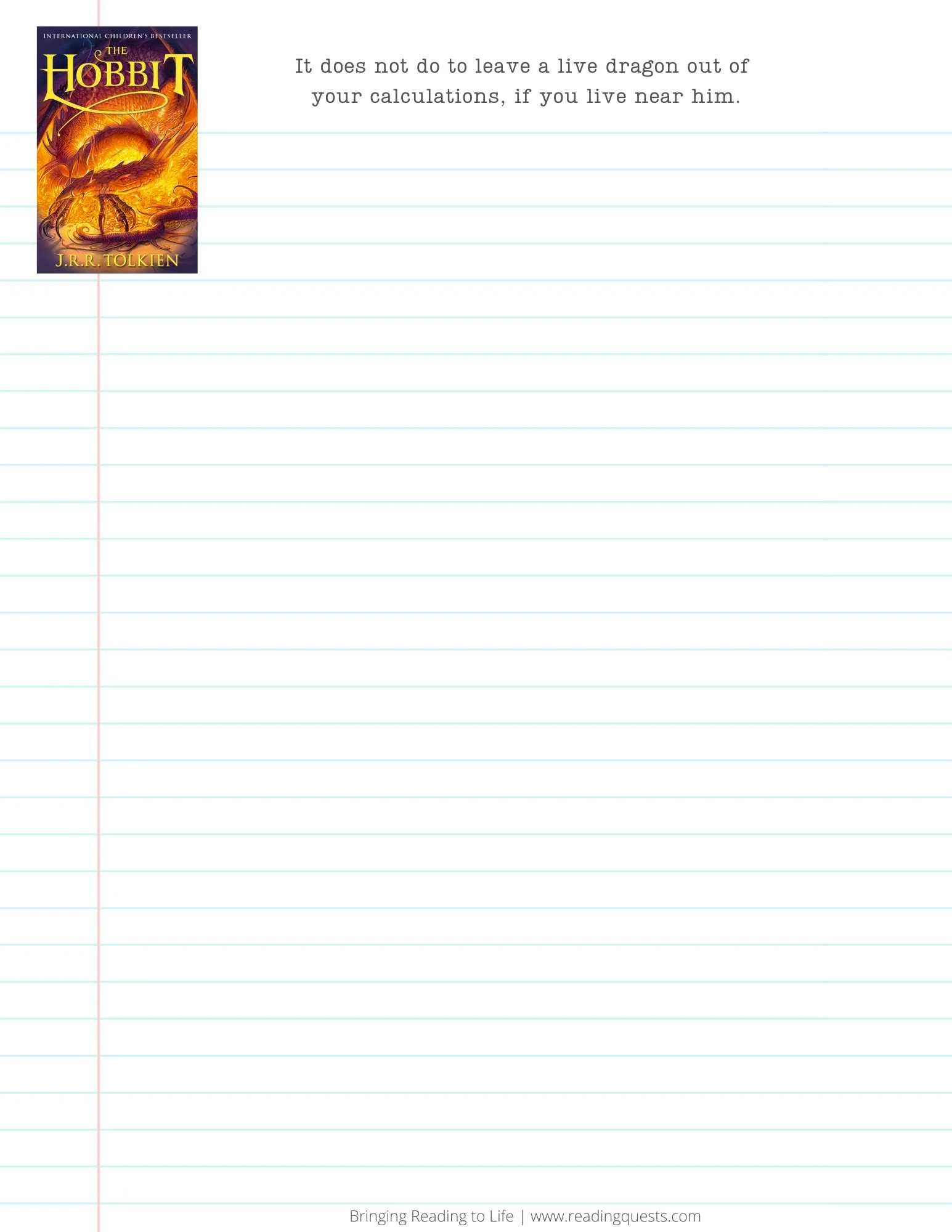 Free Writing Printables for The Hobbit _ Reading Quests