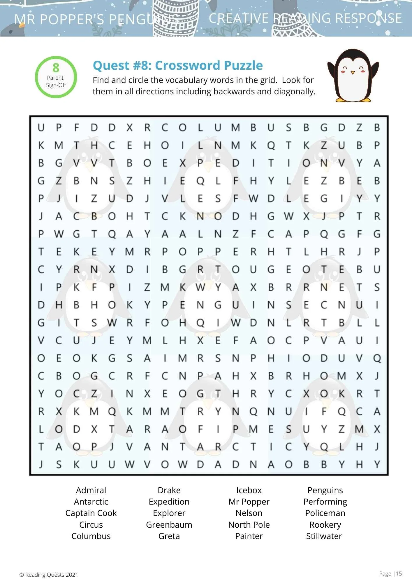 Mr Popper’s Penguins - Free Printables _ Reading Quests