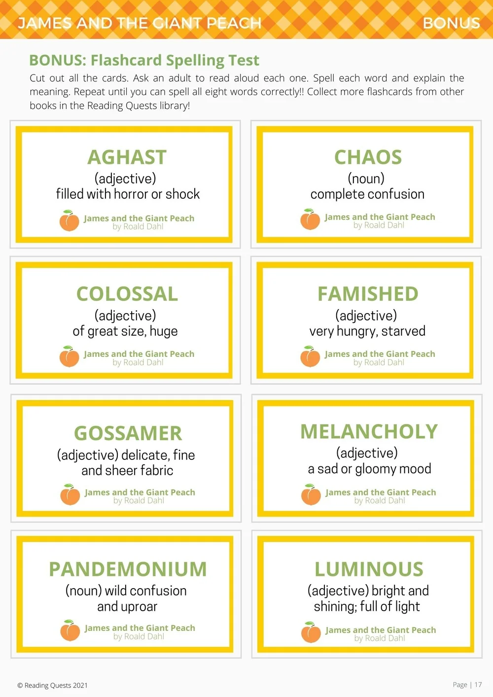 James and the Giant Peach - Free Printables _ Reading Quests