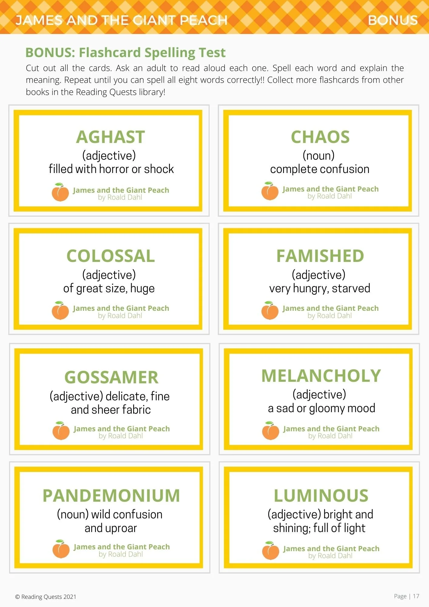 James and the Giant Peach - Free Printables _ Reading Quests