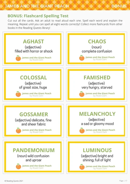 James and the Giant Peach - Free Printables _ Reading Quests