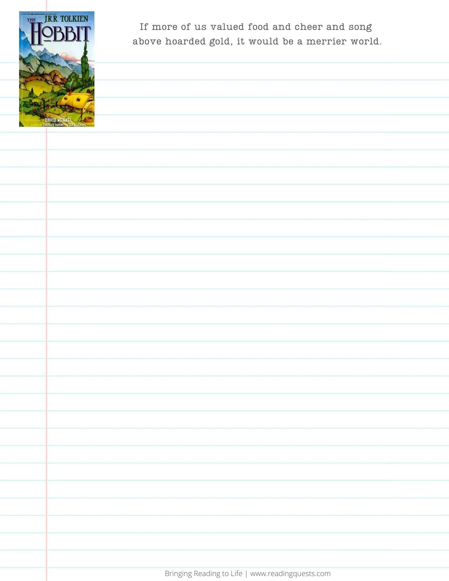 Free Writing Printables for The Hobbit _ Reading Quests