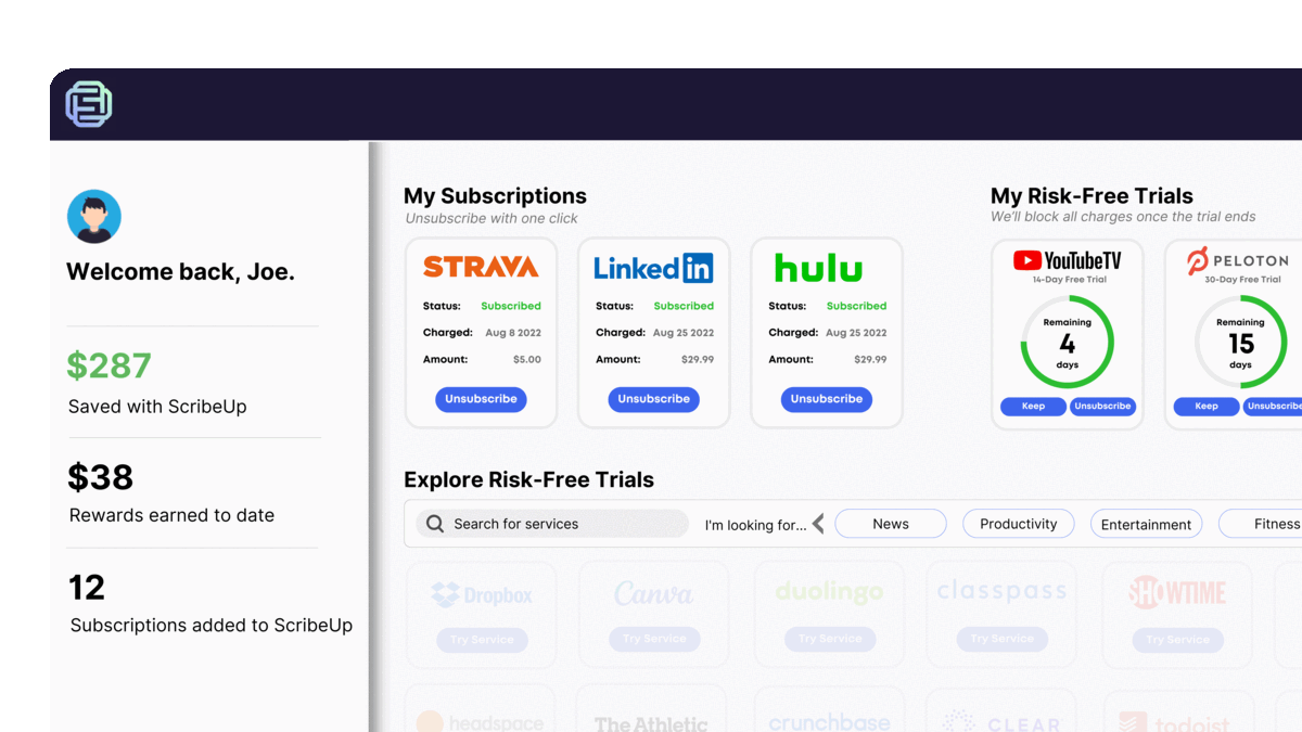 ScribeUp | Total Subscription Control & Savings
