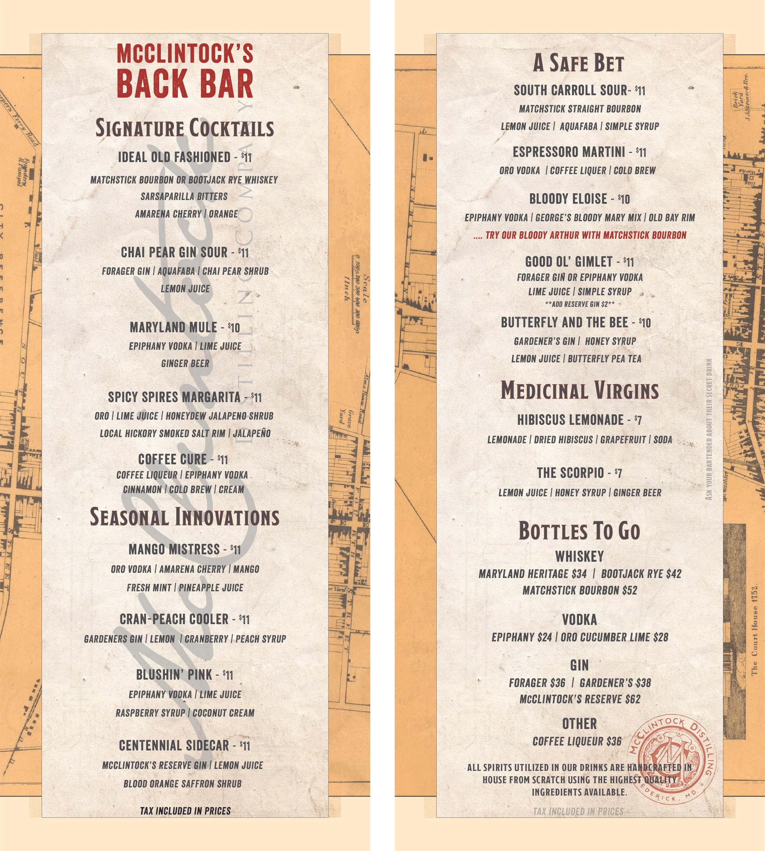 Menu — McClintock's Back Bar