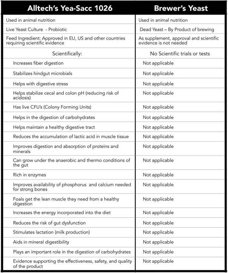 Yea-Sacc, a live yeast culture, vs Brewer's Yeast — Horse Supplements Store