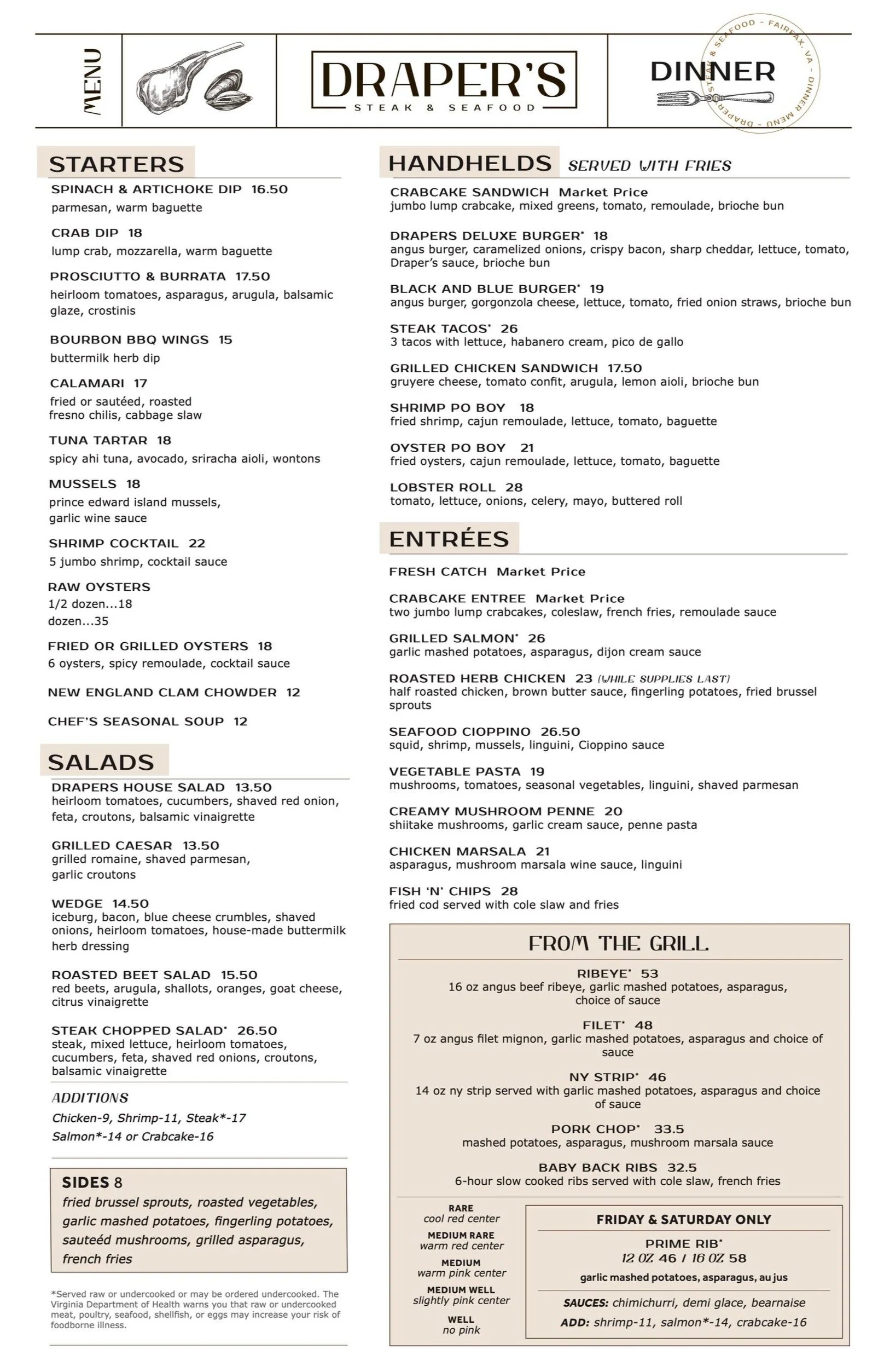 Dinner — Draper's Steak & Seafood Restaurant