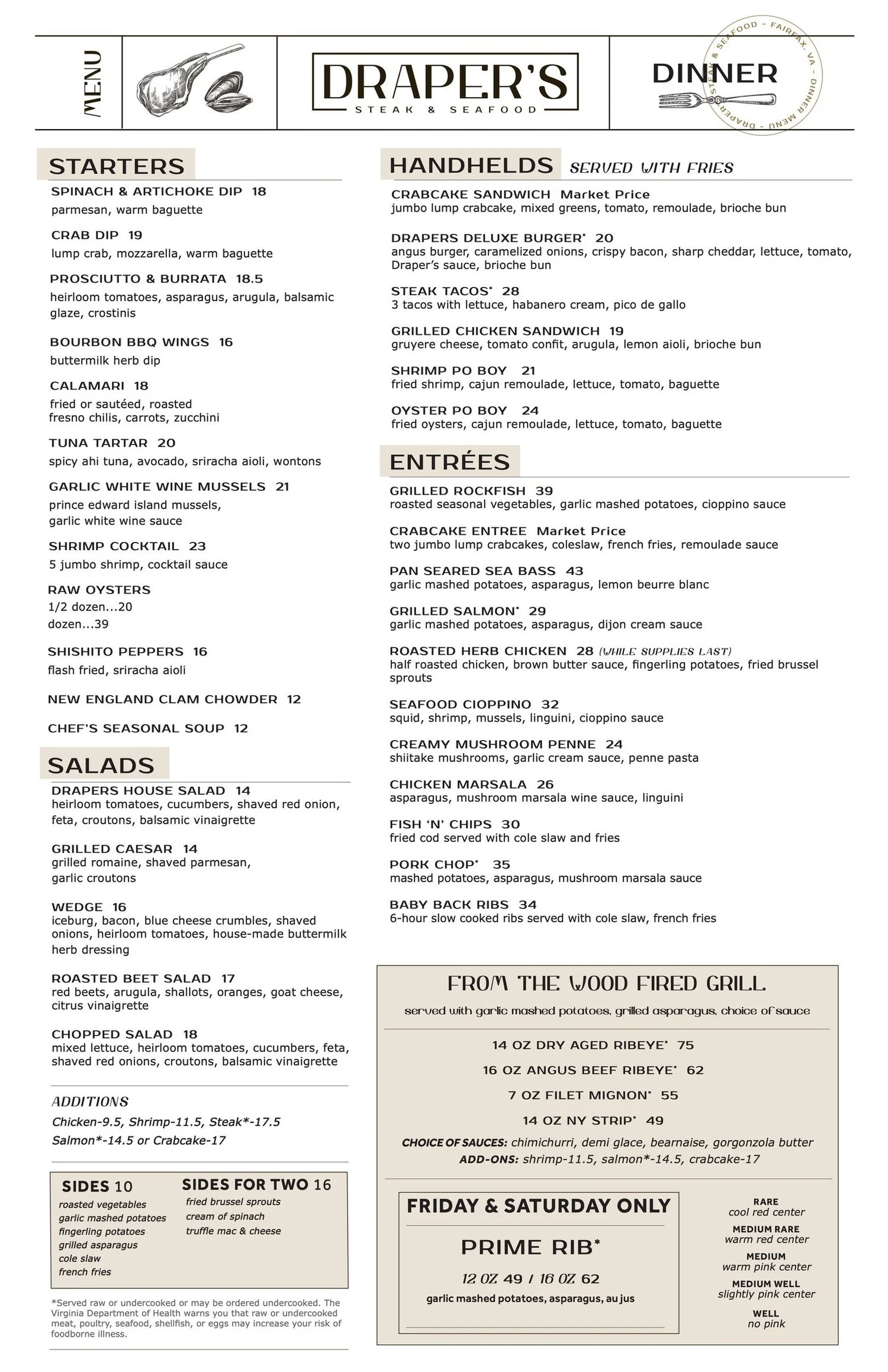 Dinner — Draper's Steak & Seafood Restaurant