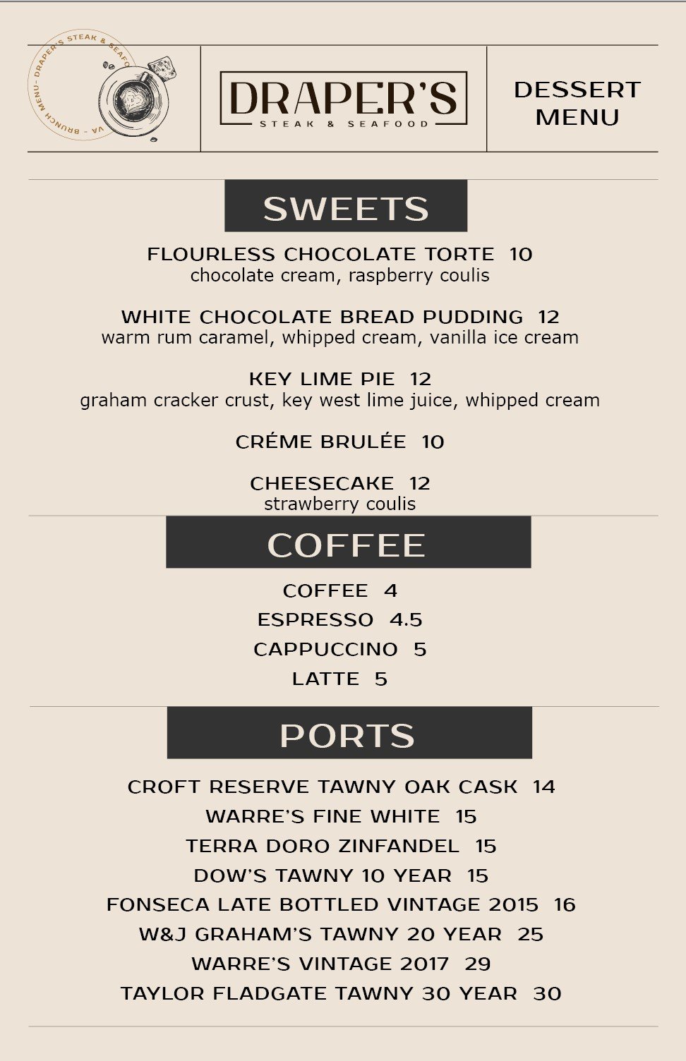 Dessert — Draper's Steak & Seafood Restaurant