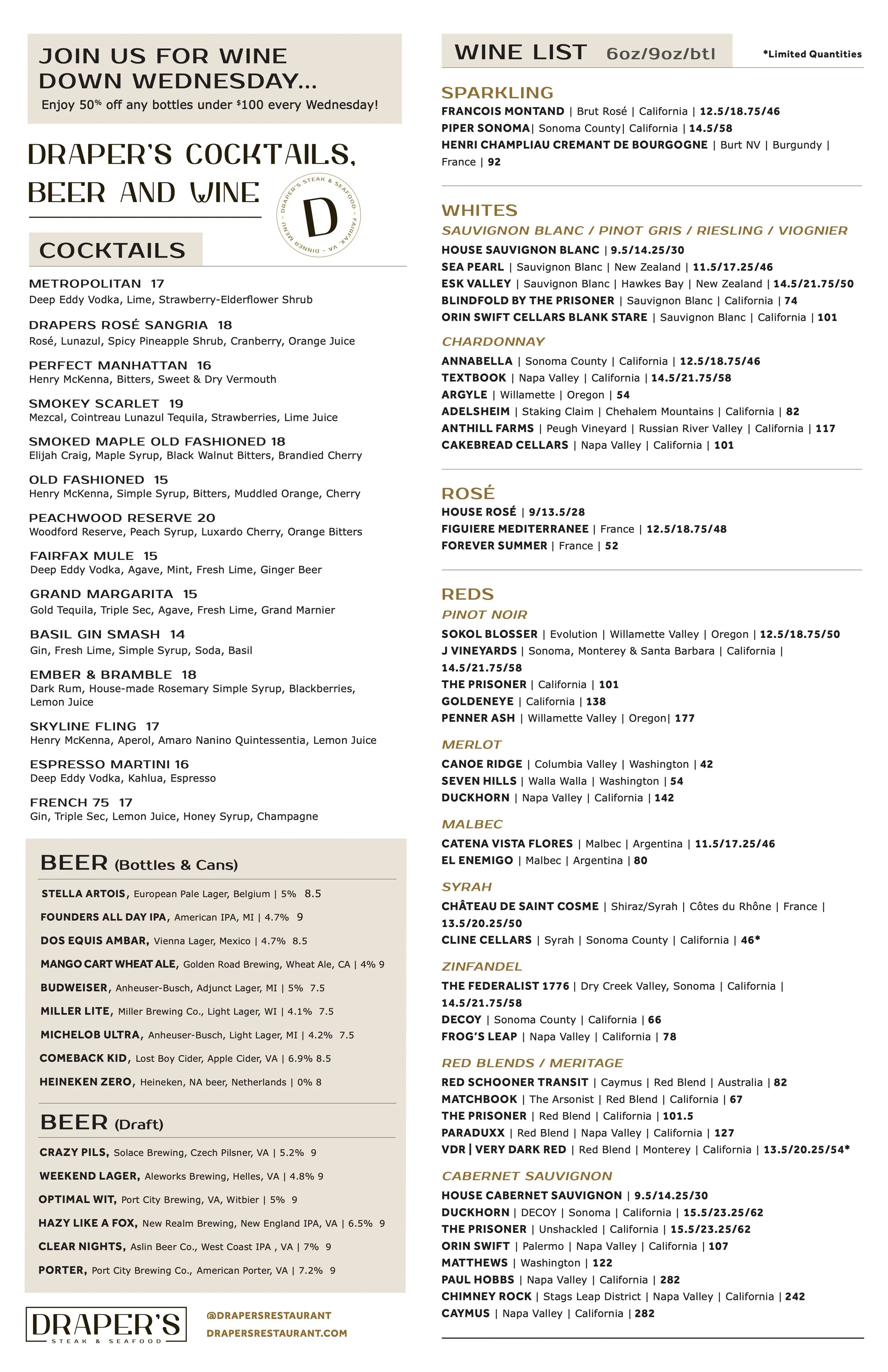 Lunch — Draper's Steak & Seafood Restaurant