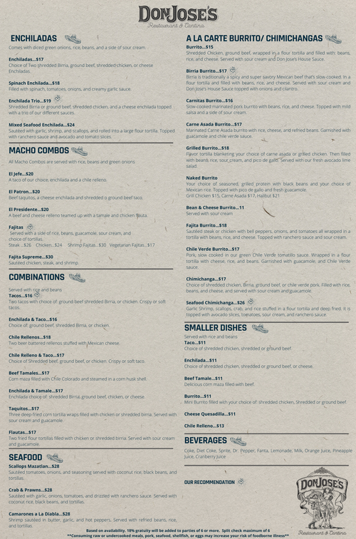 Dinner Menu — Don Jose's Mexican Restaurant