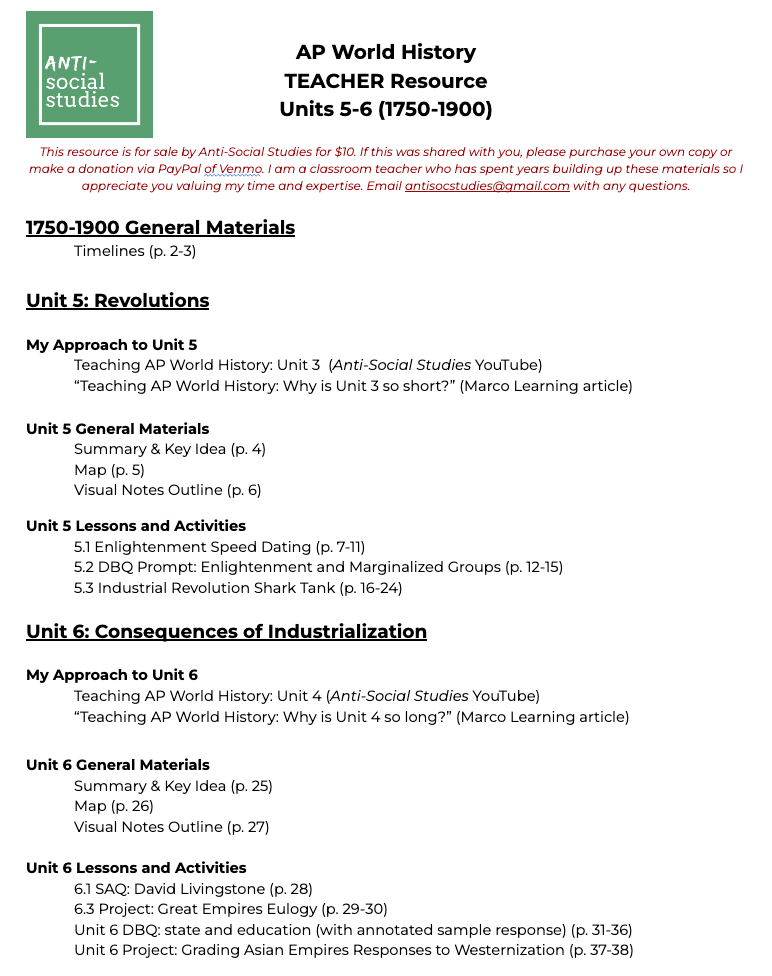 AP World History Exam Review Packet — Emily Glankler | Anti-Social Studies