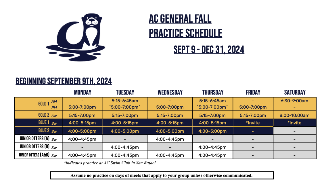 Practice Schedule — AC Swim Club