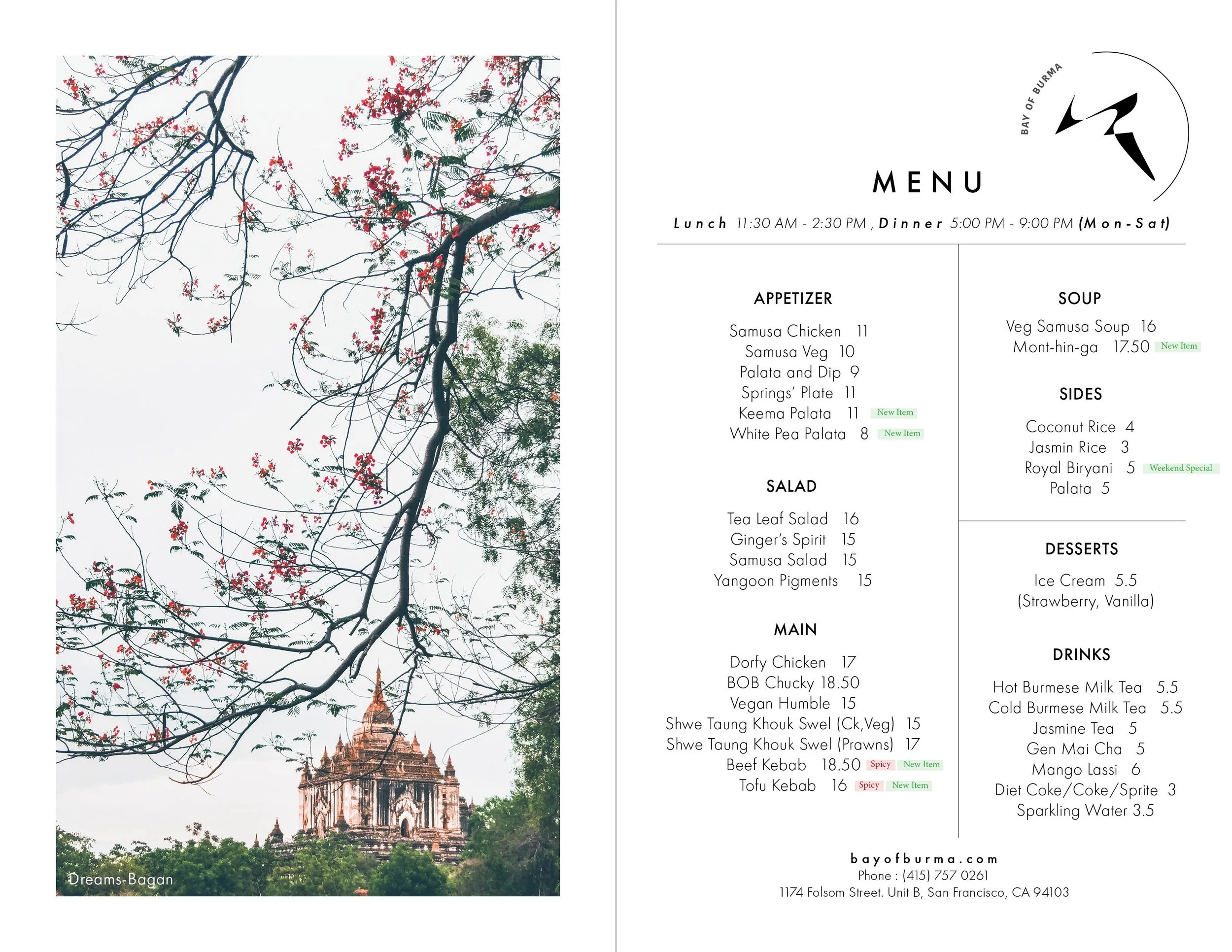 Menu — BAY OF BURMA