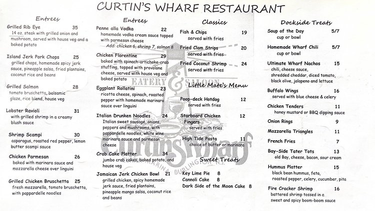 Menu — Curtin's Wharf Restaurant at Curtin Marina