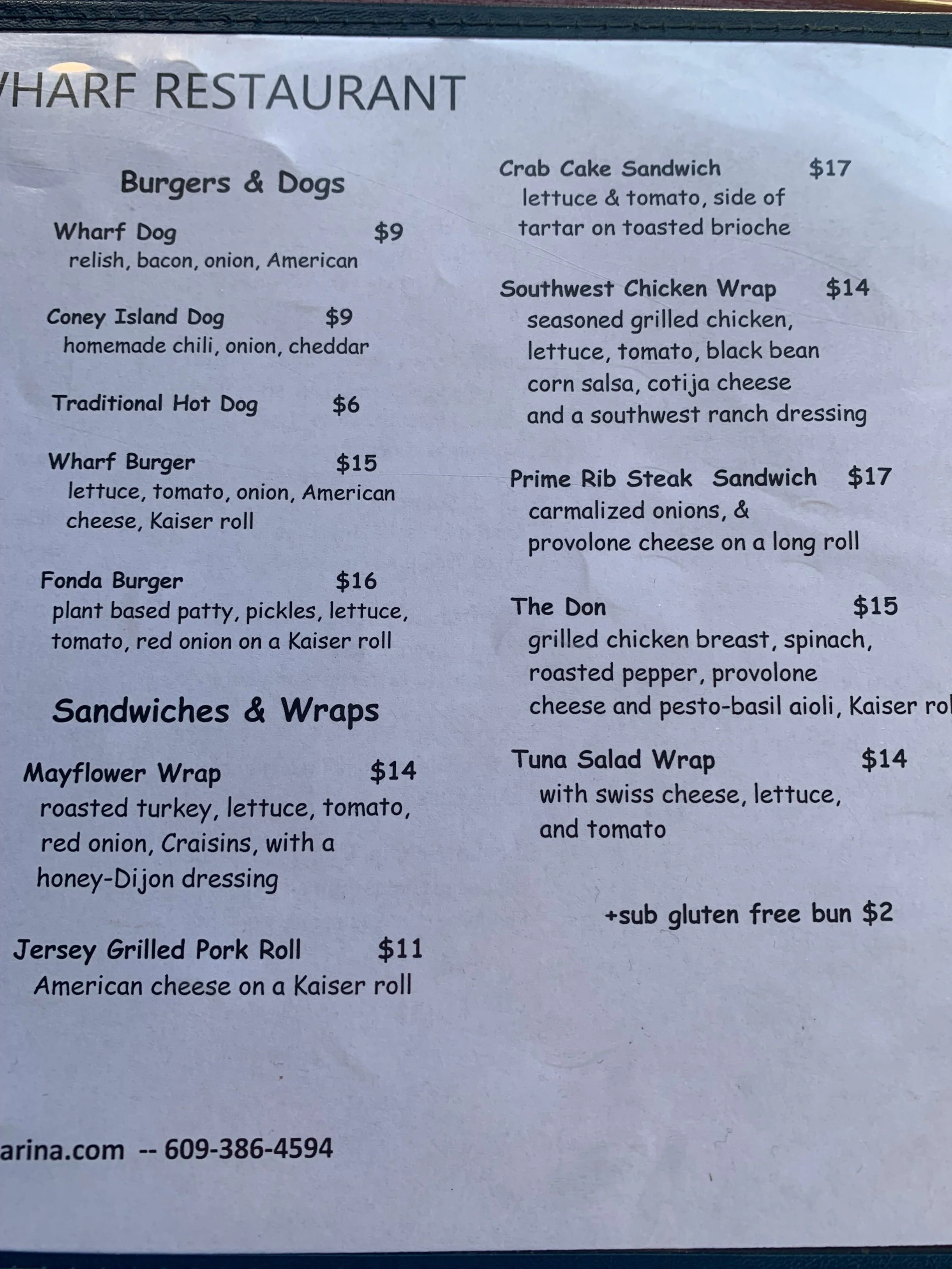 Menu — Curtin's Wharf Restaurant at Curtin Marina