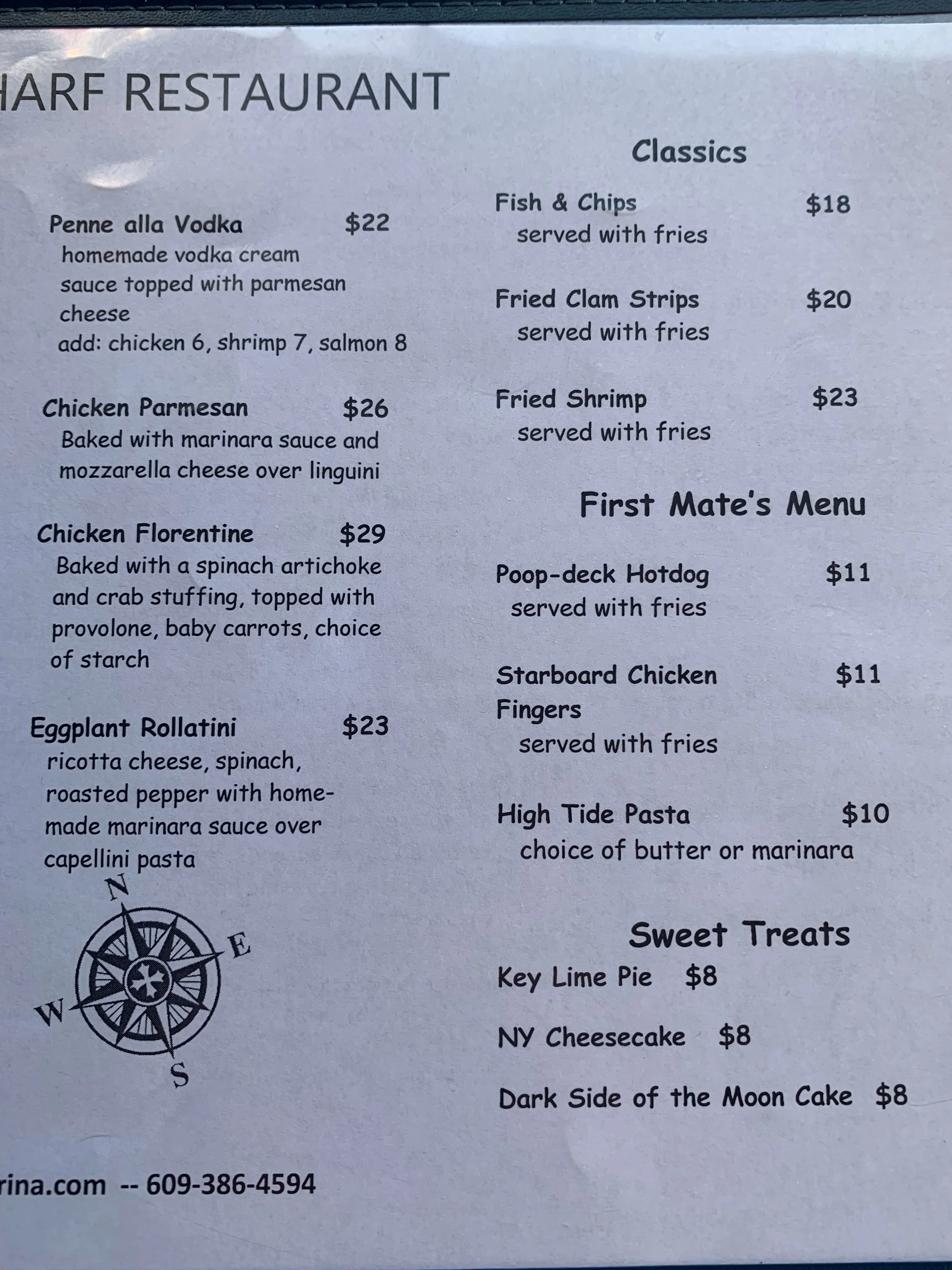 Menu — Curtin's Wharf Restaurant at Curtin Marina