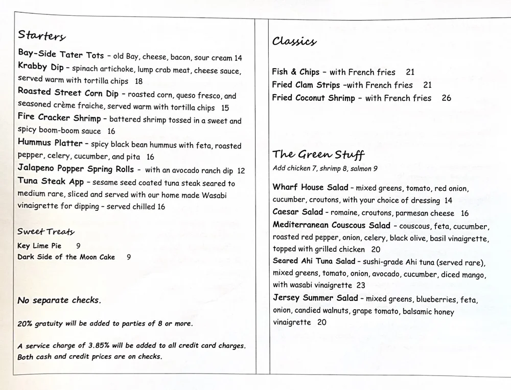 Menu — Curtin's Wharf Restaurant at Curtin Marina