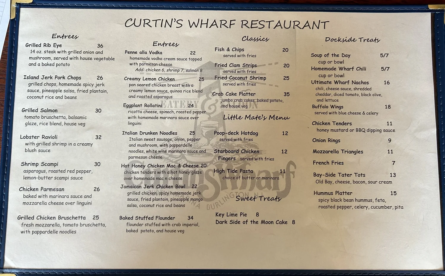 Menu — Curtin's Wharf Restaurant at Curtin Marina