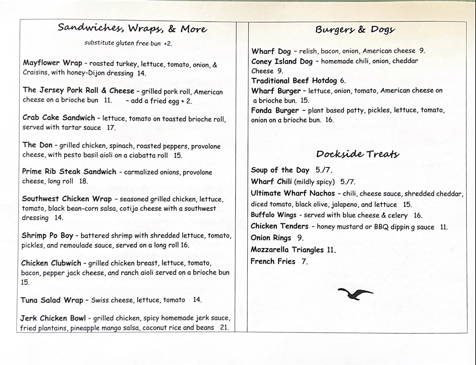 Menu — Curtin's Wharf Restaurant at Curtin Marina
