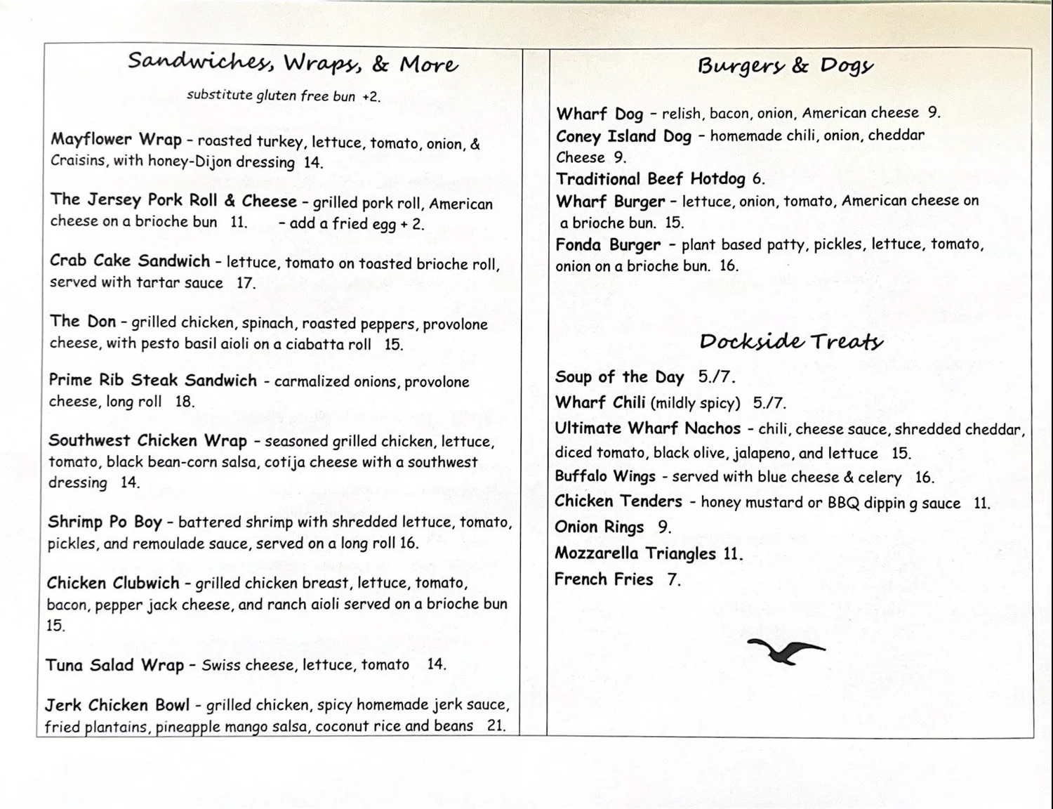 Menu — Curtin's Wharf Restaurant at Curtin Marina