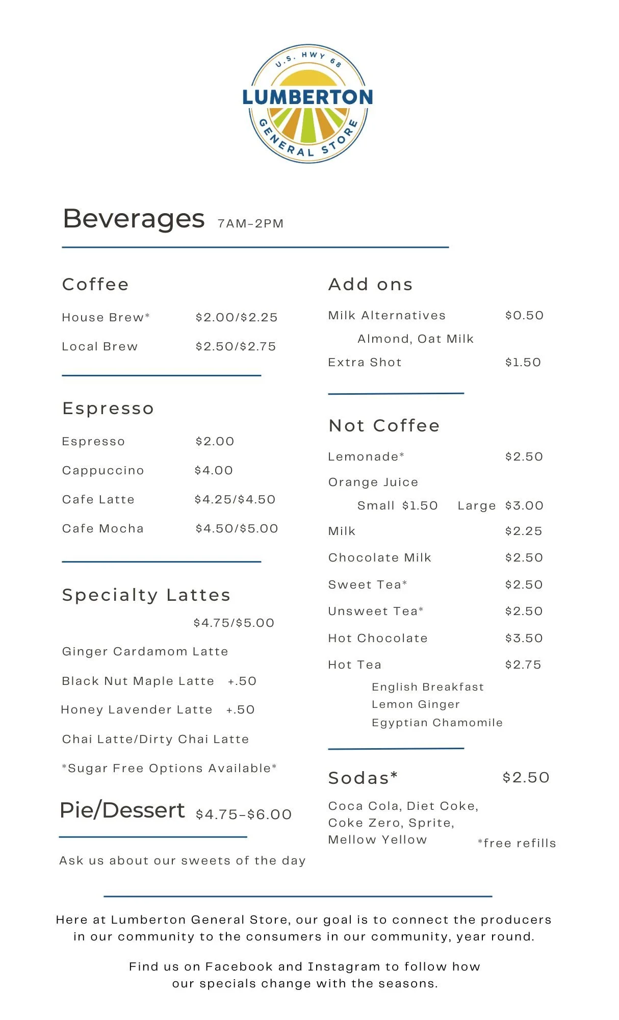 Menu — Lumberton General Store