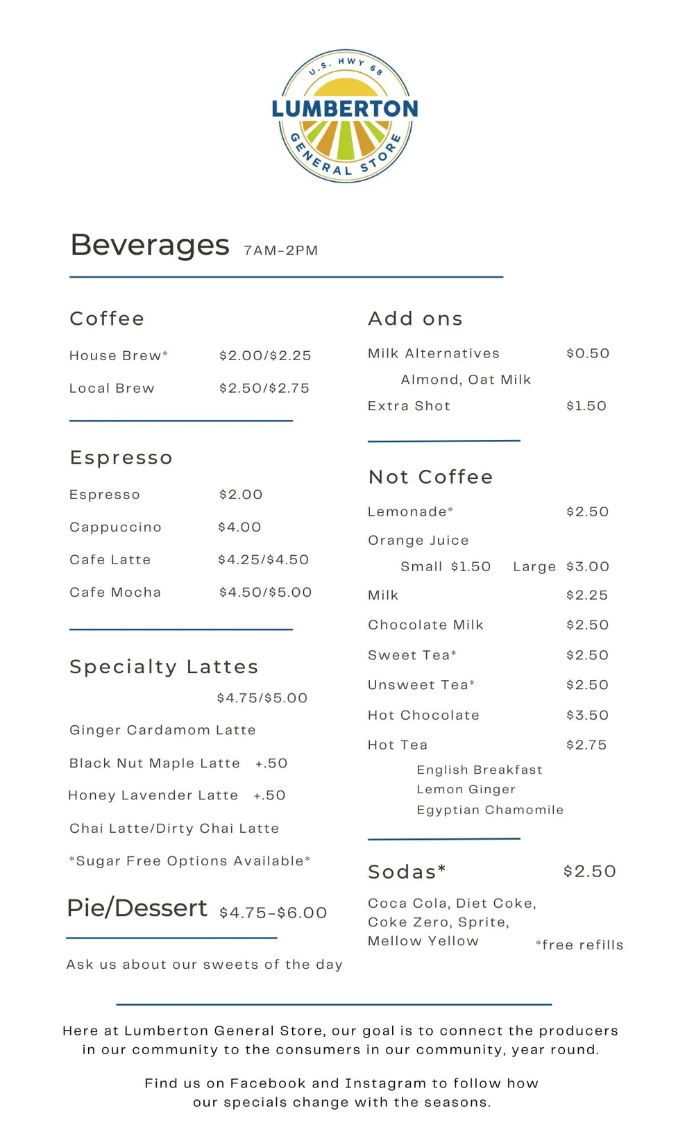 Menu — Lumberton General Store