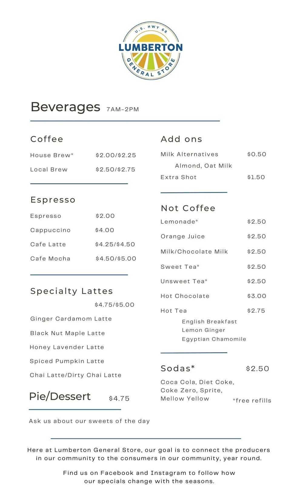 Menu — Lumberton General Store