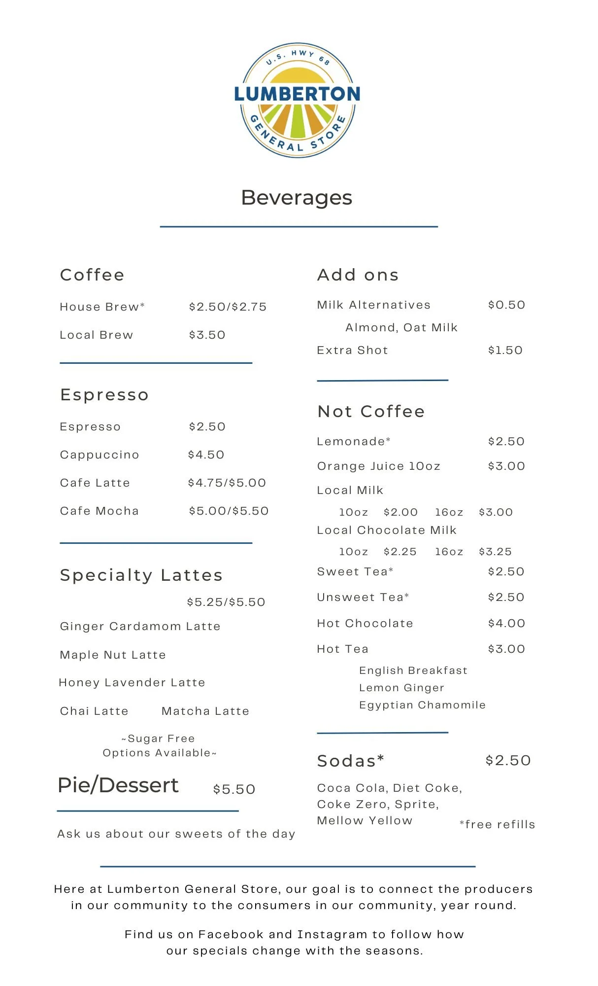 Menu — Lumberton General Store