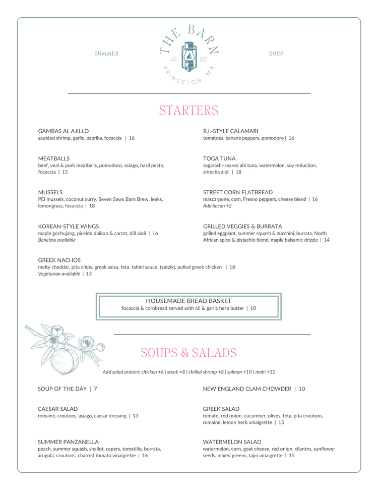 Menu — The Barn Princeton