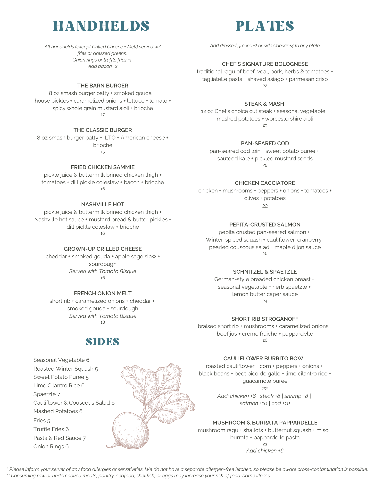 Menu — The Barn Princeton