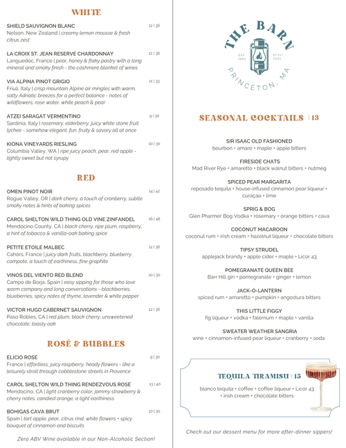 Menu — The Barn Princeton