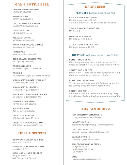 Menu — The Barn Princeton